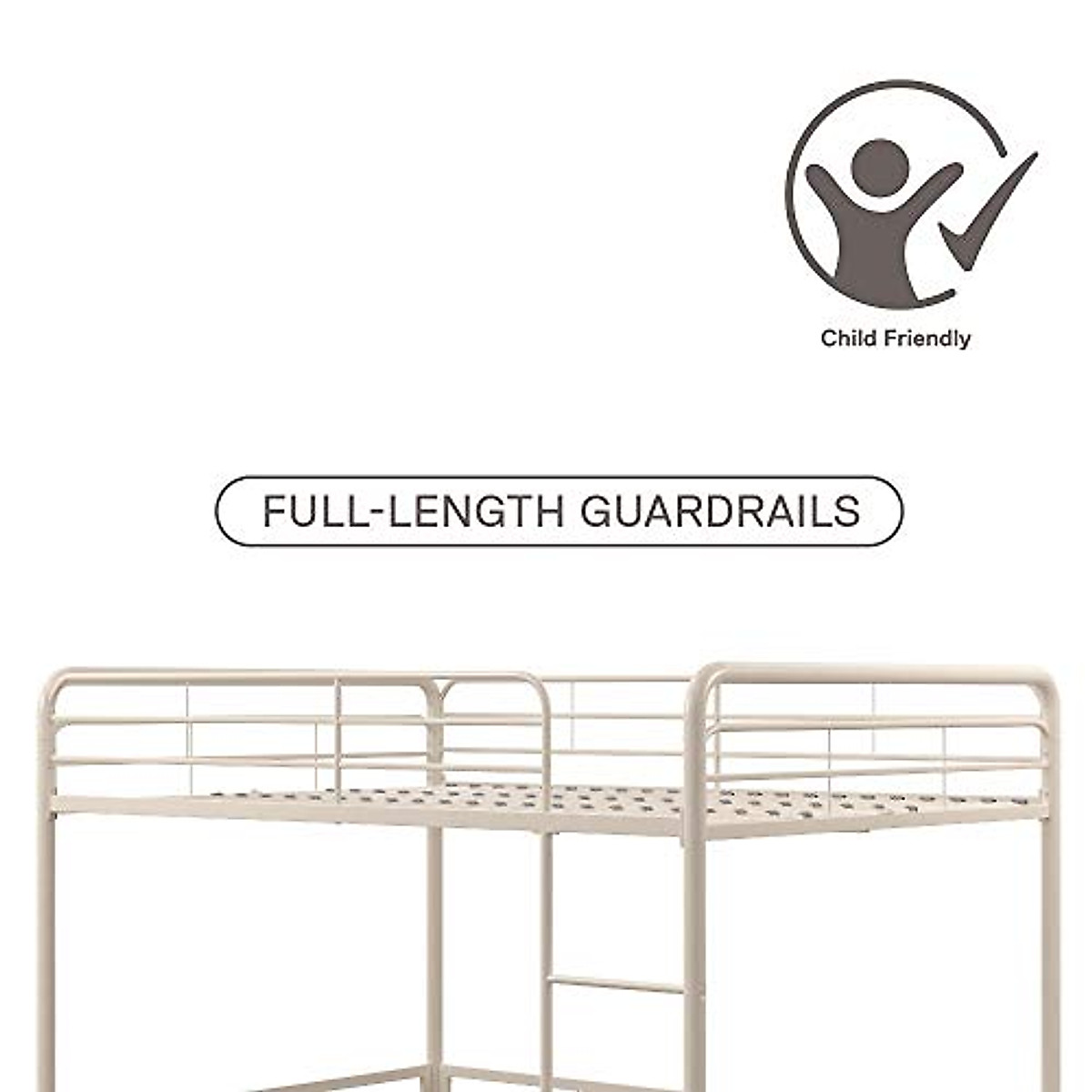 DHP Full Metal Loft Bed with Ladder Space-Saving Design, White