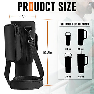CONIJIWA Water Bottle Carrier Bag With Straw Covers Cap for Stanley 40 oz Tumbler Cup，Adjustable Shoulder Hand Strap,Stanley Cup Accessories for Walking Hiking Travelling Camping