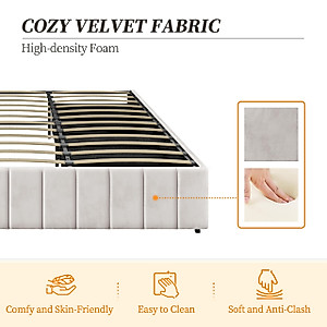 Yaheetech King Bed Frame Upholstered Platform Bed with 4 Storage Drawers, Large Storage Space/Strong Wooden Slats/Non-Slip and Noise-Free/No Fixed Headboard/No Box Spring Needed/Beige King Bed