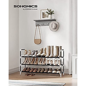 SONGMICS 3-Tier Shoe Rack with Shelves for Closet Entryway, Black ULSH053B01, 11 x 38.8 x 22.8 Inches