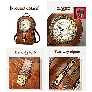 clock purse Real Working Clock Shoulderbags women's backpack vintage one shoulder messenger bag Cross Body for Women Girls (Brown)