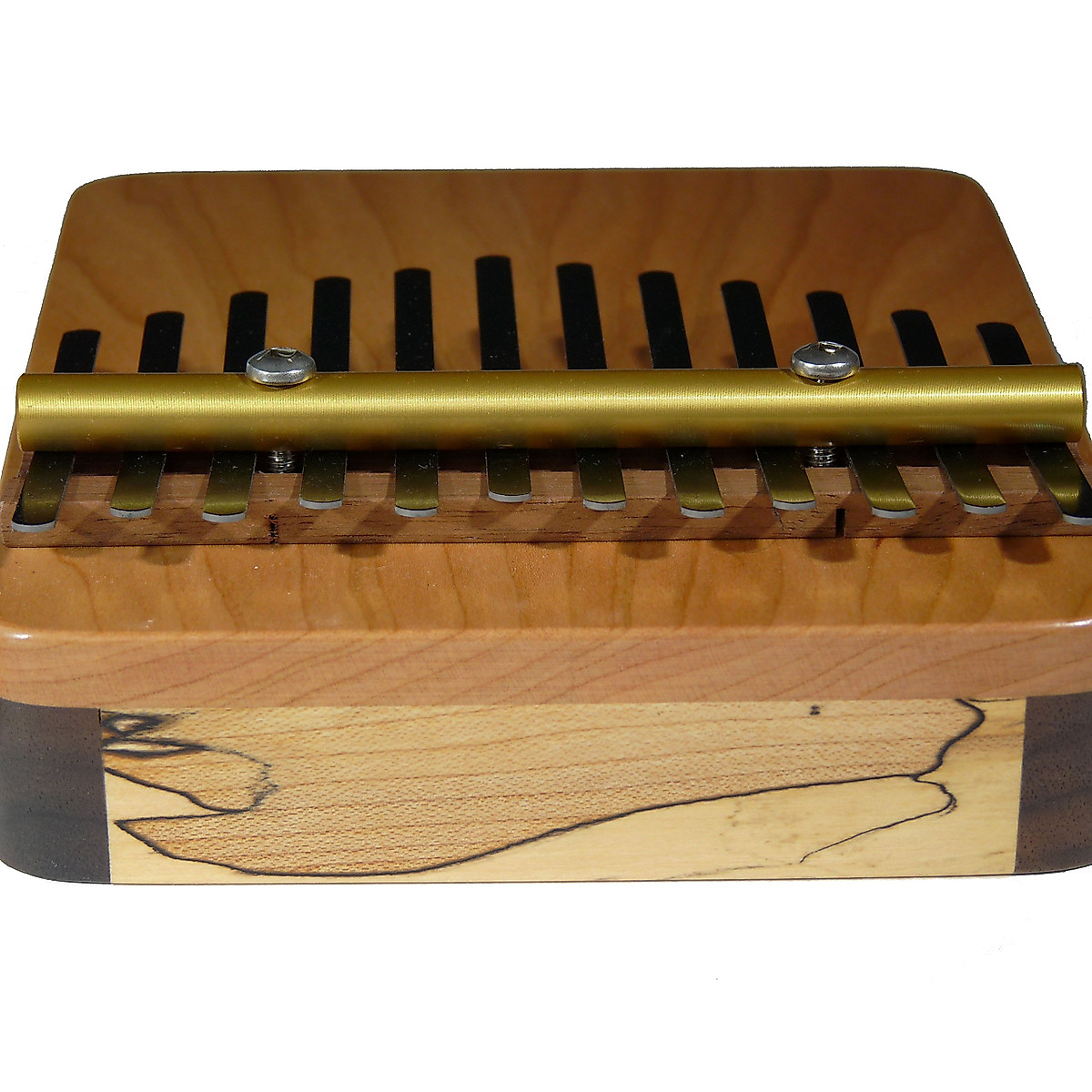 Zither Heaven Artisan Triple Wood 12 Note Thumb Piano in Cherry, Blackwalnut and Spalted Maple made in the USA