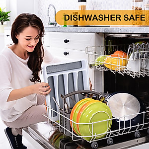 CiWiVOKi Utensil Drawer Organizer, Expandable Silverware Organizer for Kitchen Drawer, Large Cutlery Tray Flatware Holder, Plastic Kitchen Storage for Spoons Knives Forks, 7-Slots, White/Grey