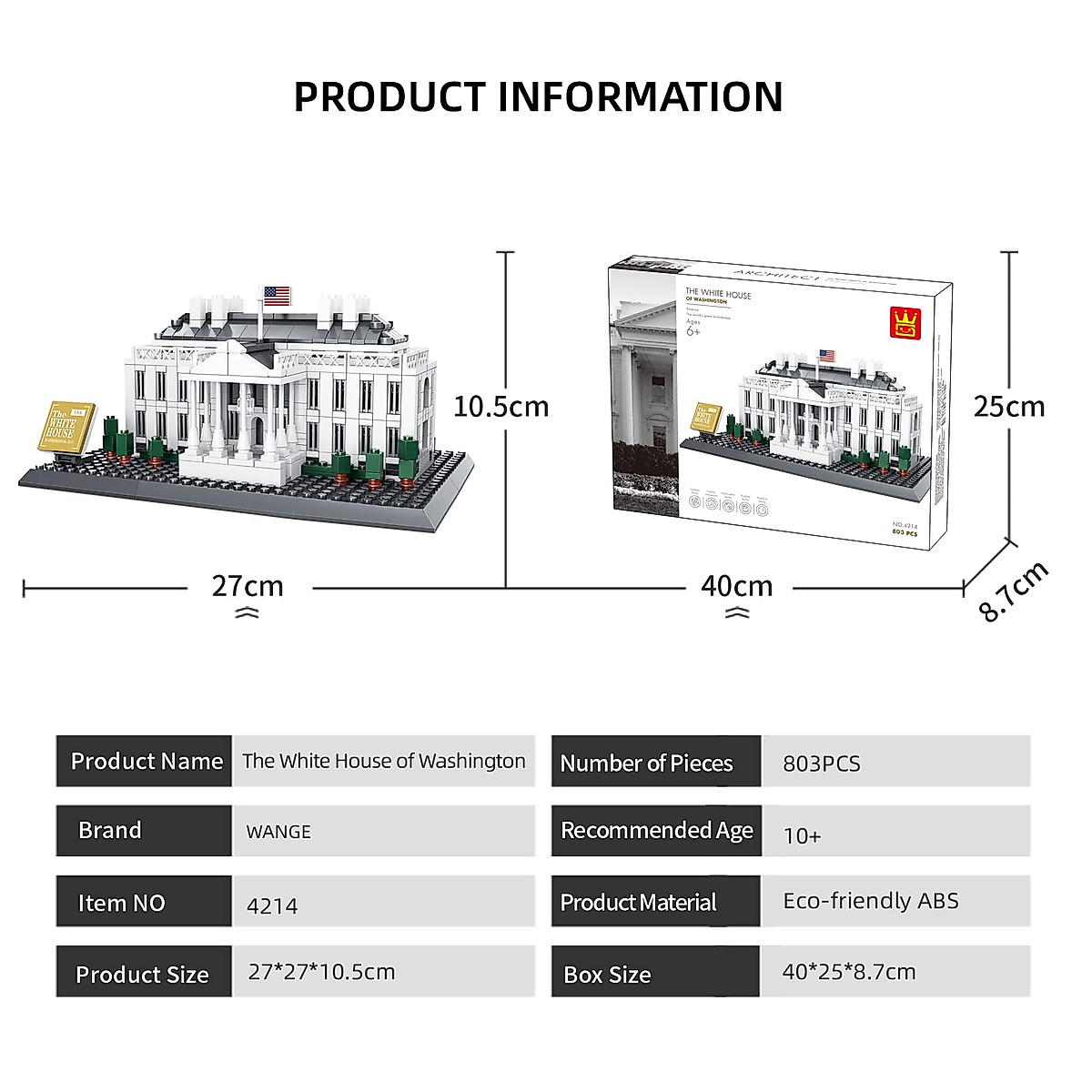 WANGE Building Block Toys The White House Model (770 Pieces) The World's Great Architecture Series Collectible Famous Landmarks Excellent Gift for Teens and Adults