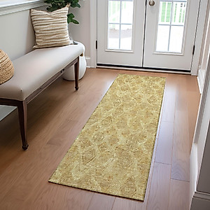 Addison Rugs Chantille ACN622 Gold 2'3" x 7'6" Indoor Outdoor Hallway Runner Rug, Stain Resistant Washable Kitchen Area Carpet for Bathroom, Laundry and Bedroom Rug