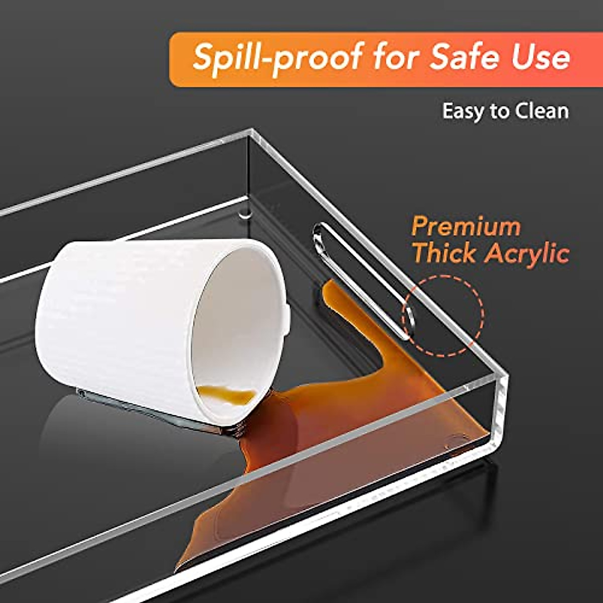 MaxGear Acrylic Decorative Tray Serving Trays with Handles (16 inches, Set of 2), Clear Decorative Tray Coffee Table Nesting Trays Ottoman Tray for Food, Tea, Snacks, Kitchen, Vanity