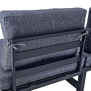 TOME Patio Furniture Set, Outdoor Conversation Sectional Sofa Set with Oak Ottoman, Aluminum Frame and Seat Cushion for Garden Backyard Porch (4pcs Sofa)