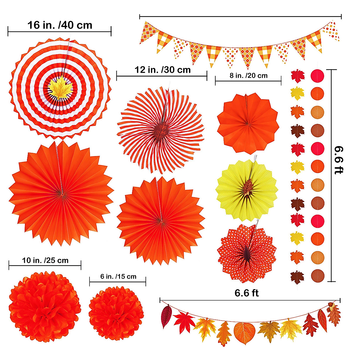 Supla 40 Pack Fall Party Decorations Set – Includes Autumn Hanging Paper Fans Pom Poms Fall Maple Leaves Party Swirls Streamers Fall Banner Backdrop Garland String for Thanksgiving Wedding Birthday