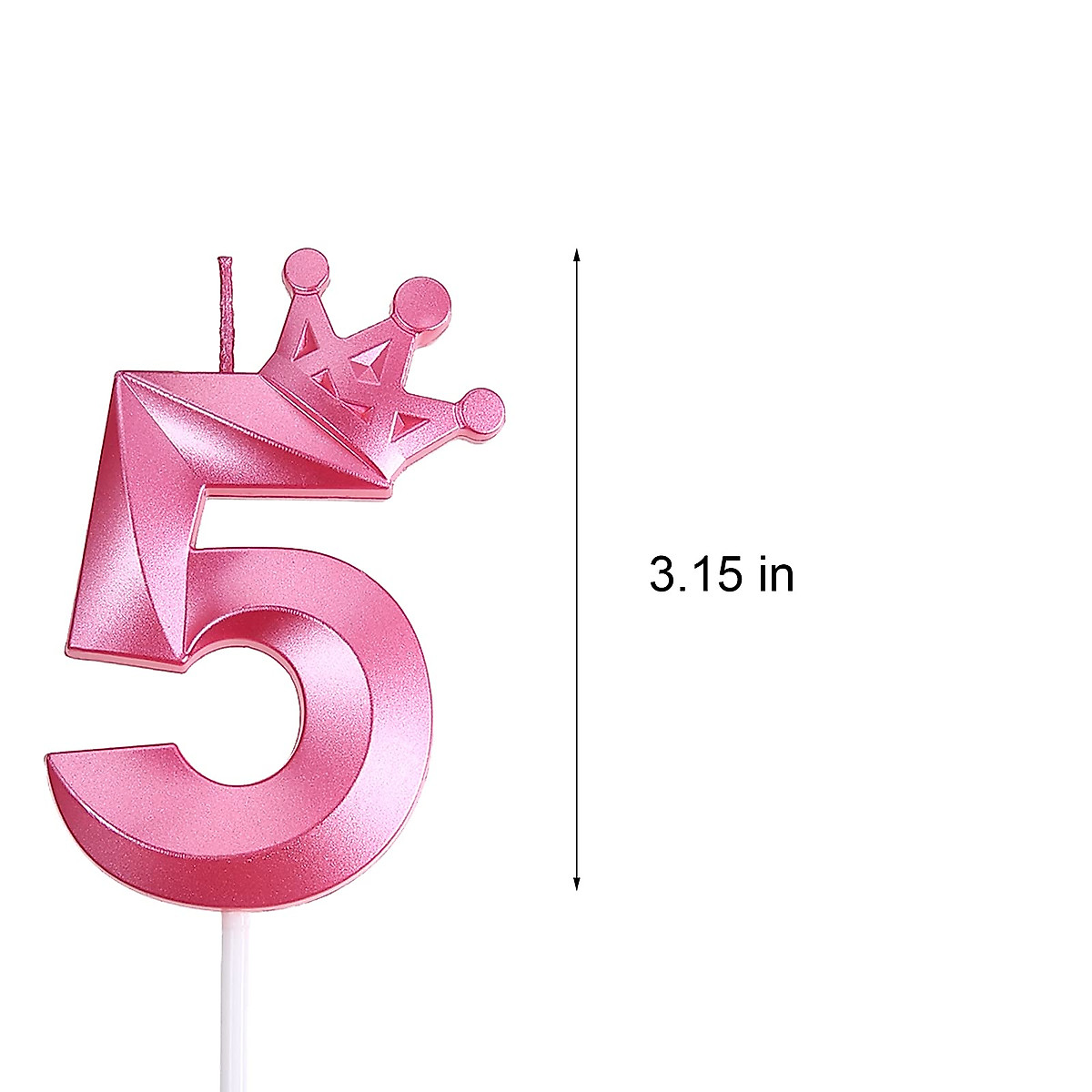 3.15 inch Pink 5 Birthday Candles,3D Crown Number 5 Cake Topper for Birthday Decorations