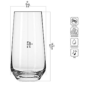 Krosno Tall Water Juice Drinking Glasses | Set of 6 | 16.2 oz | Splendour Collection | Highball & Tumbler Crystal Glass | Home Restaurants and Parties | Dishwasher Safe | Gift Idea | Made in Europe