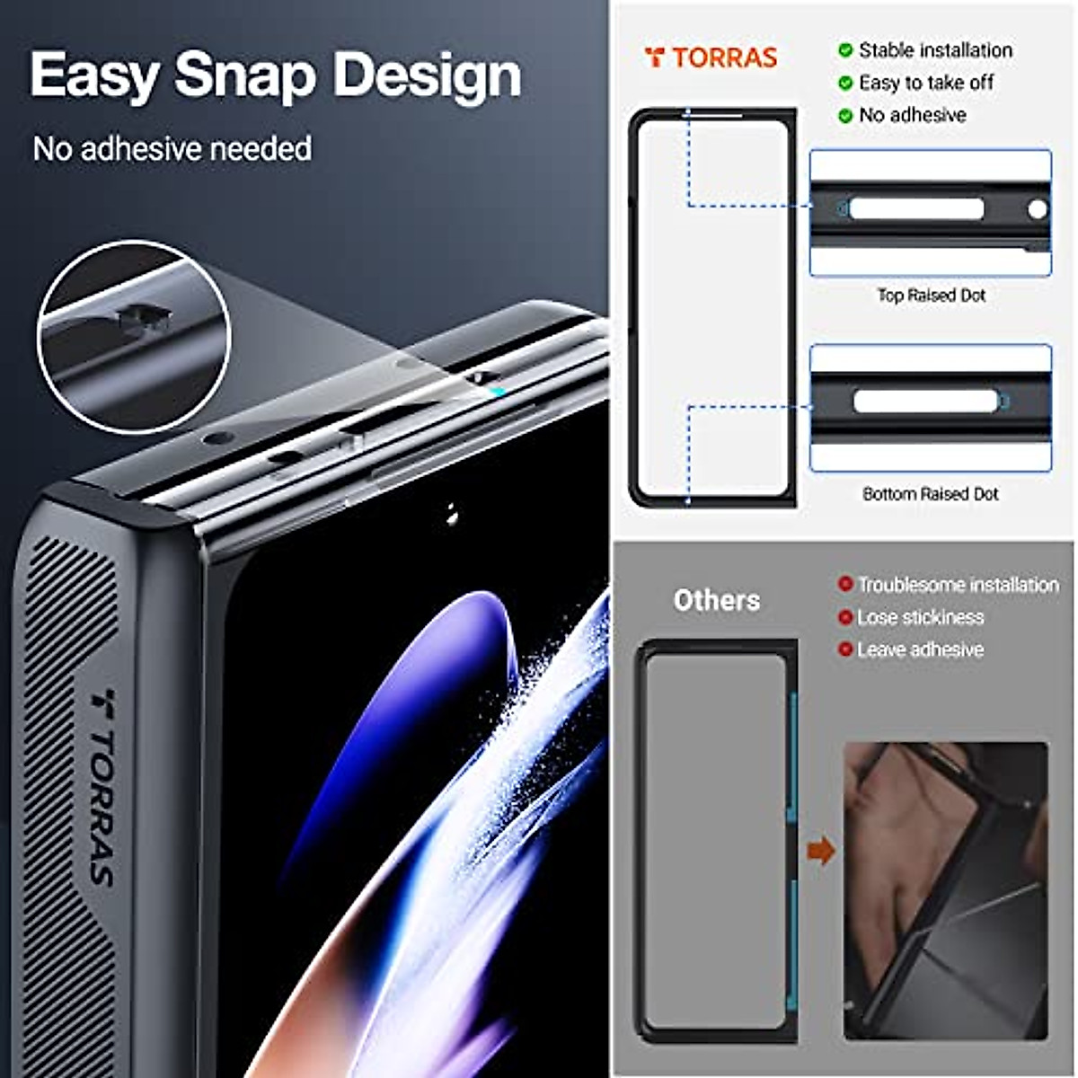 TORRAS Armor Stand Galaxy Z Fold 4 Case, [MIL-Grade Hinge Protection] [Invisible Kickstand for Full Screen Viewing], Matte Hard Case Slim Protective Designed for Samsung Galaxy Z Fold 4 Case Black