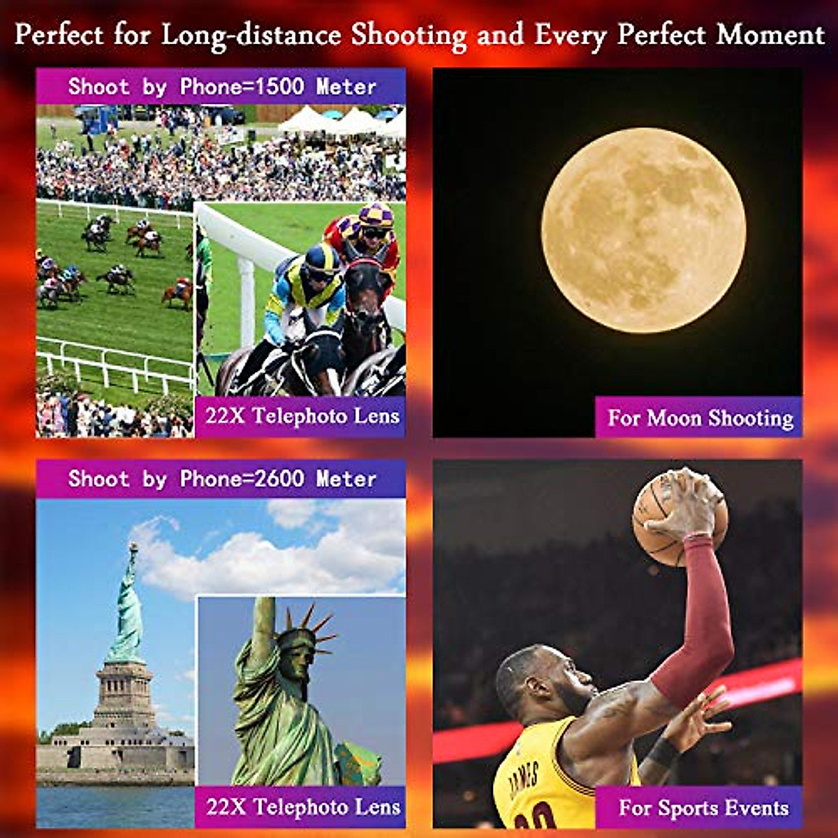 Phone Camera Lens Kit 10 in 1 for iPhone Samsung Pixel Android, 22X Telephoto Lens, 0.62X Super Wide Angle Lens&25X Macro Lens, 235° Fisheye,Kaleidoscopes, Starlight，Tripod，for Most Smartphone