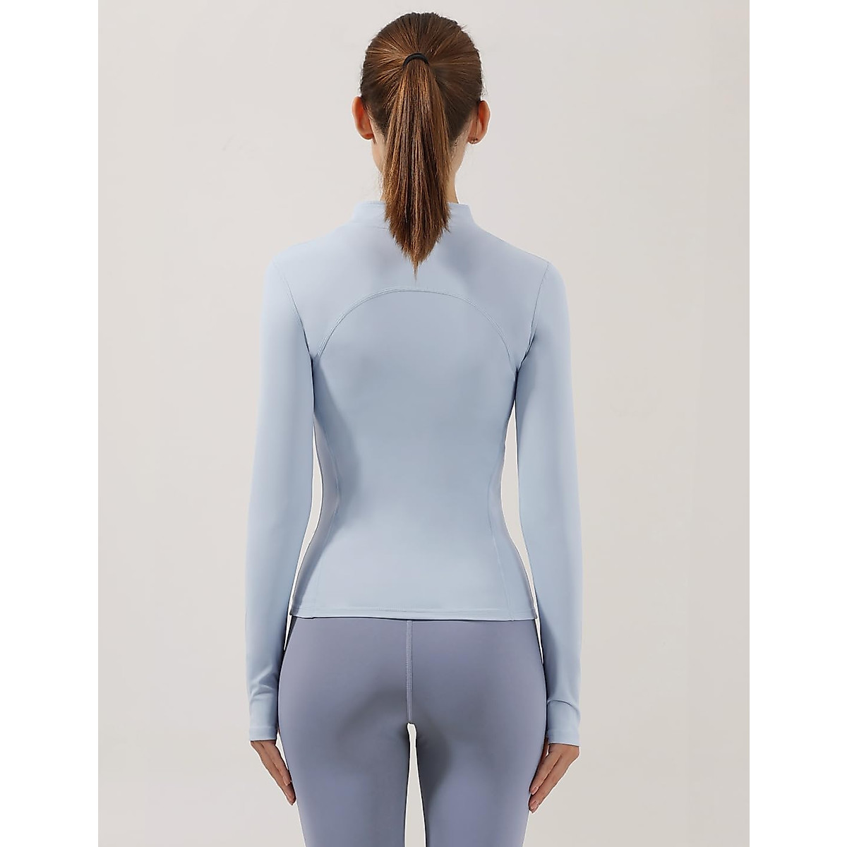 Locachy Women's Slim Fit Full Zip Athletic Running Sports Workout Jacket with Pockets Style 02 Light Blue S