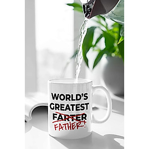 World's Greatest Farter Funny Fathers Day Coffee Mug | Best Farter Ever Coffee Cup - Funny Fathers Day Mugs from Son Daughter Kids | Cool Christmas Presents Fun Birthday Gag Gifts (WGF White)