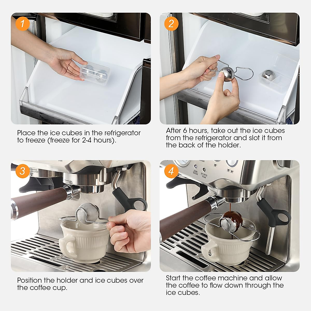 AIEVE Espresso Frozen Ball for Espresso Coffee, Stainless Steel Espresso Chilling Ball (2 Set)