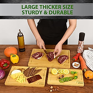 Gold Armour Bamboo Cutting Board, (Set of 3) Kitchen Chopping Boards for Meat Cheese and Vegetables, Heavy Duty Butcher Block