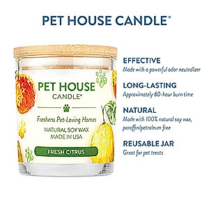 One Fur All - 100% Natural Plant-Based Wax Candle, 30+ Fragrances - Pet Odor Eliminator, Appx 60 Hours Burn Time, Scented Jar Candles – Pet House Candle, (Pack of 1, Fresh Citrus)