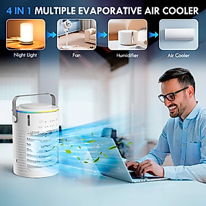 Portable Air Conditioners, 3 Speeds Rechargeable Evaporative Air Cooler With 5000 mAh Batterie, 7-Color LED Light, 2 Cool Mist & 2-8H Timer, Personal Cooling Fan Air Conditioner for Room Car Office