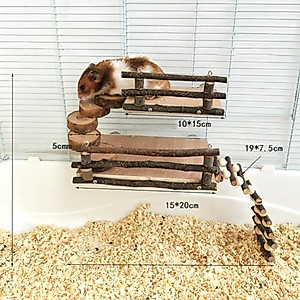 Hamster Climbing Toys, 2 Layer Wooden Activity Platform, Rat Toys, Rat Cage Accessories with Chewing Toys for Hamster Bear Squirrels Hedgehogs Parrots Climbing Ladder