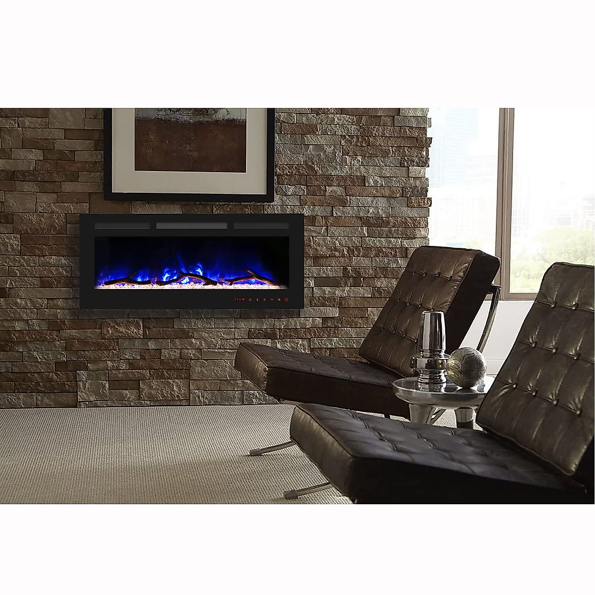 Cheerway 42 Inch Electric Fireplace, Recessed Fireplace Insert and Wall Mount Fireplace Heater with Remote & Touch Control, Adjustable Flame Color & Brightness, Log Set & Crystals, Child Lock & Timer