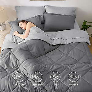 Bedsure Twin Comforter Set - 5 Pieces Reversible Grey Bedding, Twin Size Bed Set for All Seasons, Bed in a Bag with Down Alternative Comforter, Sheets, Pillowcase & Sham
