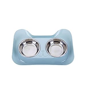 FUUIE Bowls for Food and Water Universal Pet Dog Cat Stainless Steel Double Bowl Feeder Non Slip Safety Material Water Food Container (Color : Blue)