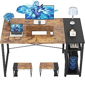 Ecoprsio Computer Desk, 39 Inch Small Desk for Small Space, Modern Study Writing Desk with Storage Shelves, Reversible Laptop Table for Home Office, Gaming Room, Bedroom, Workstation, Rustic and Black