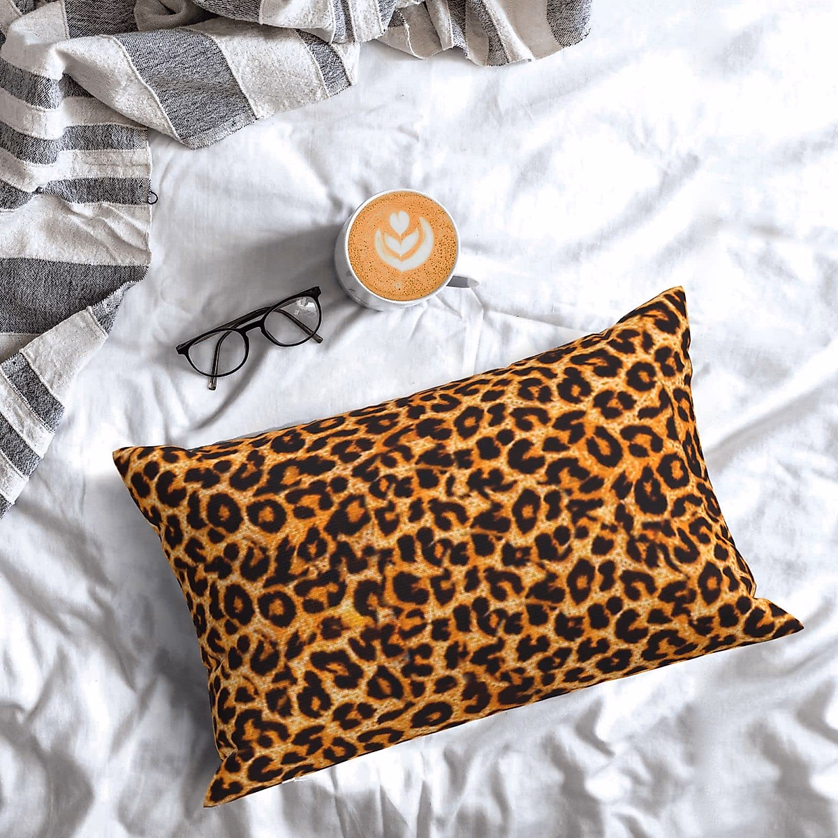 Bed Pillow Protector Zippered Leopard-Print-Camo Soft Pillow Case Cover 20x30 Inches