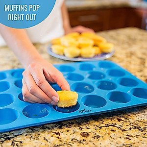 KPKitchen Baking Sheet & Rack Set and Silicone Mini Muffin Pan 24 Cup - Aluminum Pan (18” x 13”) + Stainless Cooling Rack (16.8” x 11.8”) - 24 Cup Mini Cupcake Pan - 100% Food Safe & BPA-free