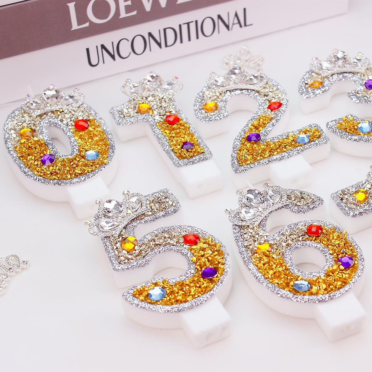 Saododku Birthday Candles, 3.8" Large Number Candles for Birthday Cakes, Big Sparkler Candles for Birthday Cake, 0123456789 Gold Birthday Candles for Cake Topper, Birthday Decorations(No.0)