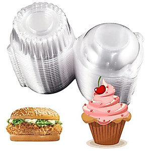 Hewnda 50 Pack Clear Plastic Single Individual Cupcake Muffin Dome Holders Cases Boxes Cups Pods