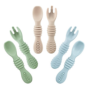 PandaEar 6 Pack Silicone Baby Spoons & Forks | Baby Feeding Set Self Feeding Utensils, Toddler Infant Feeding Spoon Forks BPA Free First Stage