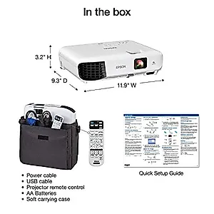Epson EX3280 3-Chip 3LCD XGA Projector, 3,600 Lumens Color Brightness, 3,600 Lumens White Brightness, HDMI, Built-in Speaker, 15,000:1 Contrast Ratio