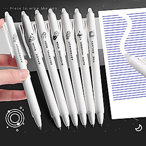 DRMAVI Cute Erasable Pens black,Gel Pens Erasable,Retractable Astronaut Pen with Eraser,Fine Point 0.5mm,White Barrel,Smooth Writing Pens for Note Taking,Journal,Planners (Blue ink)
