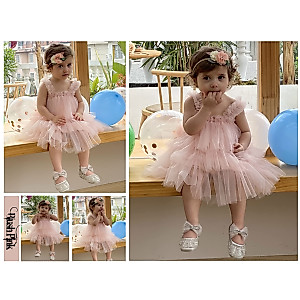 Baby Girls Toddler Tulle Tutu Dress Party Tutus Dresses with Headband Sleeveless Sundress 12 Months Blush Pink