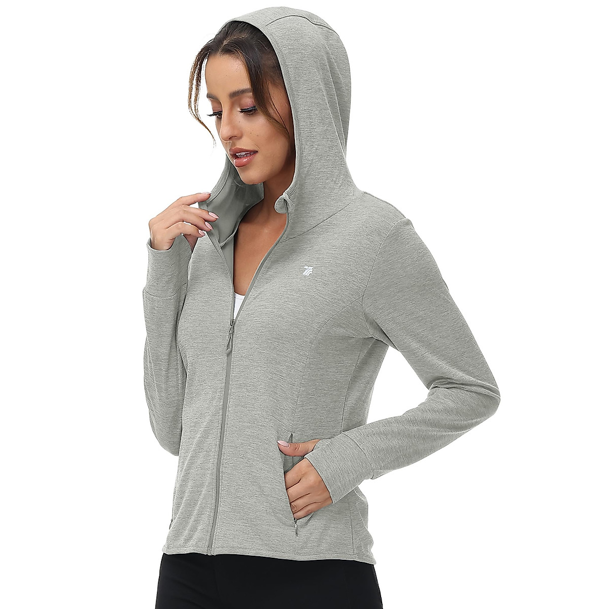 BASUDAM Women's Hiking Shirts Lightweight UPF 50+ Sun Protection Open Zippered Outdoor Hoodie Jackets Silver Gray XL