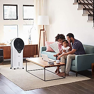 Newair Evaporative Cooler 470 CFM 250 sq. ft. Freestanding Home Air Cooler 3 Fan Speeds 1.45 Gallon Water Tank, White Easy Glide Wheels Remote Control Included