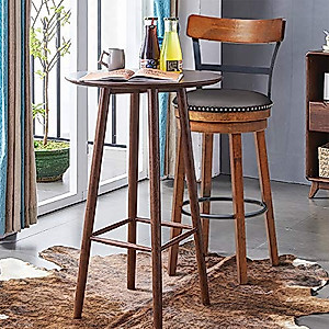 COSTWAY Bar Stools Set of 2, 360-Degree Swivel Stools with Leather Padded Seat, Single Slat Ladder Back & Solid Rubber Wood Legs, Bar Height Stools for Pub, Restaurant, Kitchen, Brown (2, 30.5)
