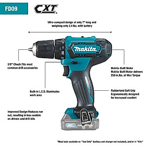 Makita FD09Z 12V max CXT® Lithium-Ion Cordless 3/8" Driver-Drill, Tool Only