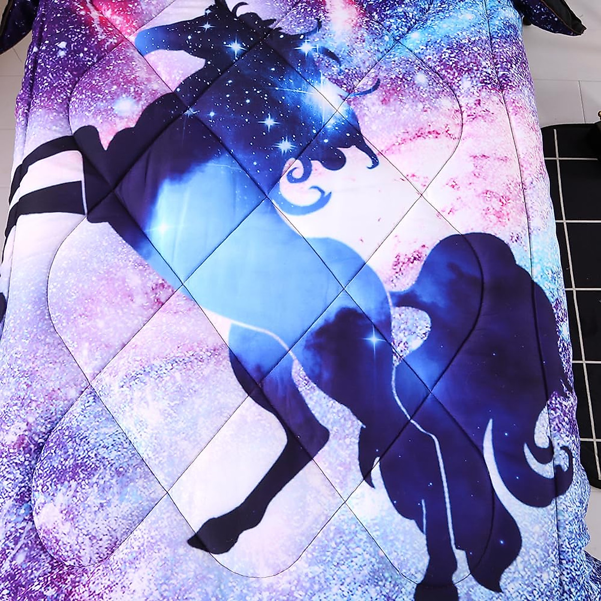 Wowelife Unicorn Toddler Bedding Set for Girls Galaxy Toddler Bed Sheets Sets Blue Kids Toddler Comforter Set Breathable and Soft with Comforter, Flat Sheet, Fitted Sheet and Pillowcase