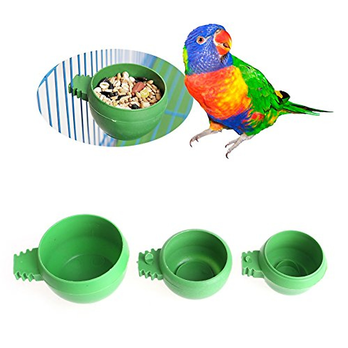 Wodwad Mini Bird Parrot Food Water Bowl Feeder Plastic Pigeons Birds Cage Sand Cup Feeding Holder (5Pcs, S)