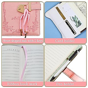 AtoZ Create Diary with Lock and Keys for Teen Girls 360 Pages Leather Heart Shaped Locking Journal (B6(7"*5"),Pink)