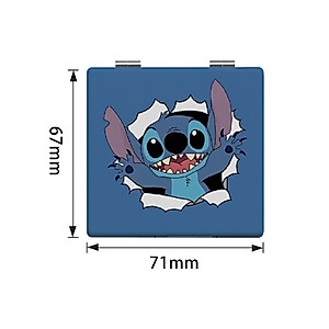 MRSP 3 sets makeup bag+Double Sided Cosmetic Mirror travel small cosmetic case portable with multifunctional waterproof Organizer bag for women Stitch Stuff Gift (Stitch)