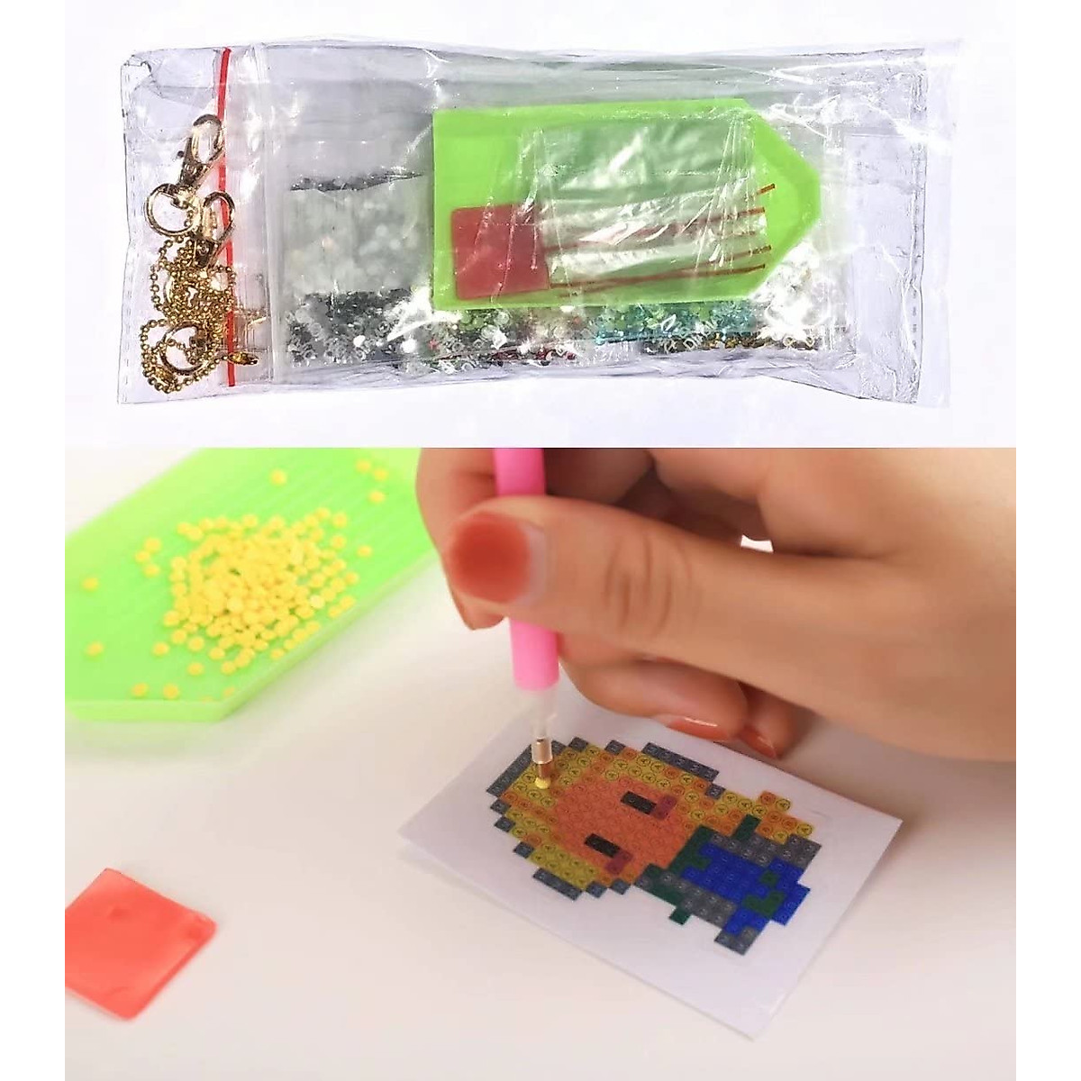 4 Pcs Diamond Painting Keychain, 5D Angel Girl Diy Diamond Pendant for Kids and Adult Beginners, Pendant Art Craft Bag Decor, Phone Straps Gift£¬Christmas Tree Ornament£¬Key Ring