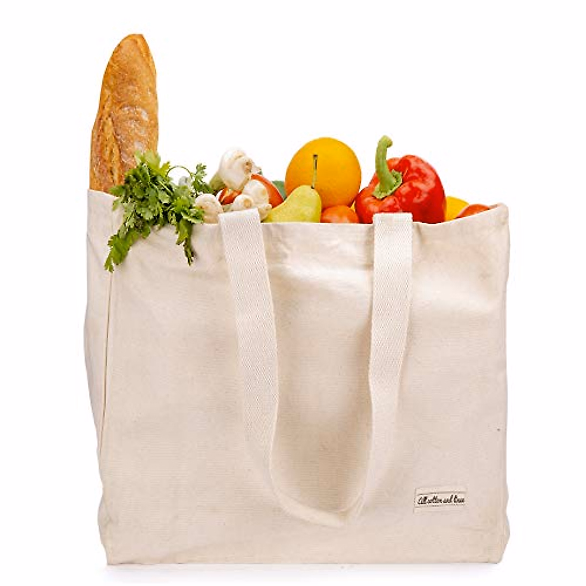 Canvas Grocery Shopping Bags - Cloth Tote Shopping Bags Heavy-duty - Washable Large Grocery Bags, Canvas Reusable Grocery Bags, Wine Shopping Bags with Handles, Reusable Tote Bag (1 Bag) 14"Hx17" Wx5"