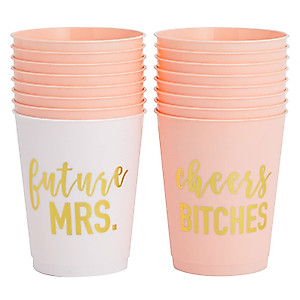 BLUE PANDA 16-Pack Bachelorette Party Cups, Reusable Bride and Bridesmaid Cups for Bridal Shower Party, Bachelorette Favors and Bridesmaid Gifts, Future Mrs + Cheers (16 oz)