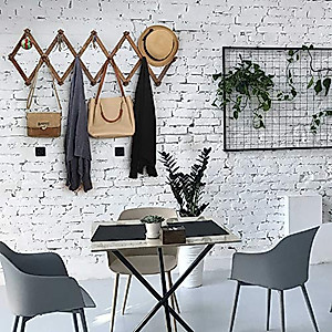 WEBI Accordian Wall Hanger,Expandable Wooden Coat Rack Wall Mounted,Hat Rack for Wall,Accordion Wall Rack for Hats,Caps,16 Peg Hooks,Rustic Brown