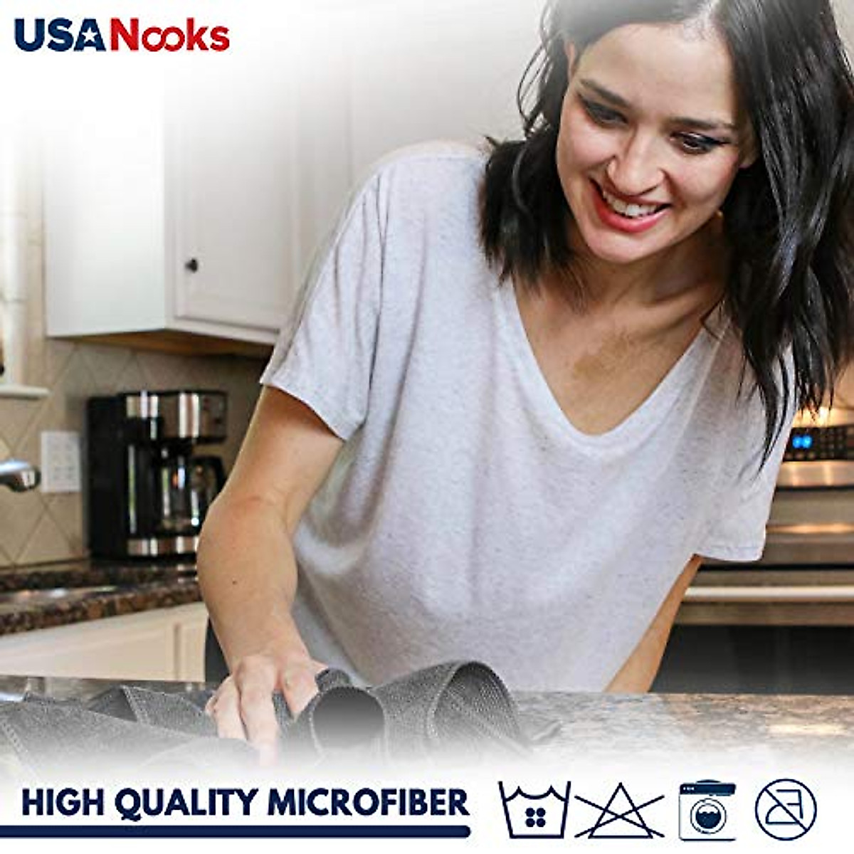 USANOOKS Microfiber Cleaning Cloth - 12Pcs (16x16 inch) High Performance - 1200 Washes, Ultra Absorbent Car Towels Traps Grime & Liquid for Streak-Free Mirror Shine, Scratch Proof - (Black)