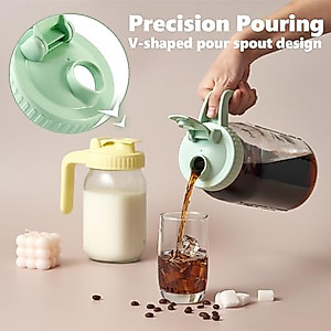 32oz Glass Pitcher with Lid & V-shaped Pour Spout - 1 Quart Breastmilk Pitcher Double Leak Proof, Creamer Container for Sun Tea, Juice, Cold Brew Coffee, Breastmilk Storage Container