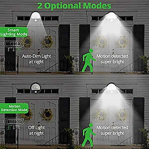 UME Solar Motion Sensor Outdoor Light, 2 Modes Solar Powered Wall Lights, IP65 Waterproof LED Security Lights, Adjustable Wireless Spotlight for Yard, Patio, Garage, Garden, Fence, Porch (Cold White)